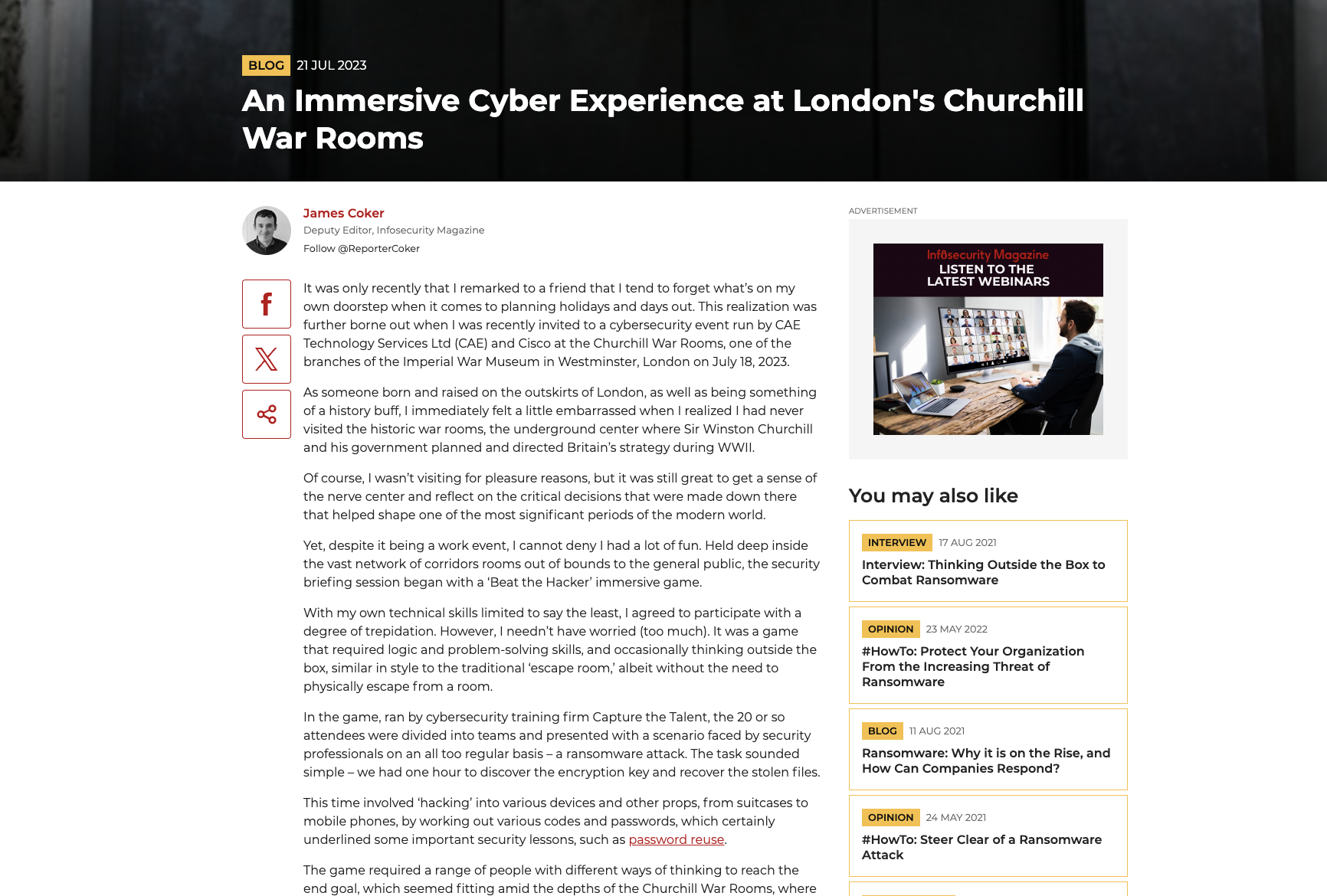 Churchill's War Rooms with CAE Technology Services - The Cyber Escape Room Co.